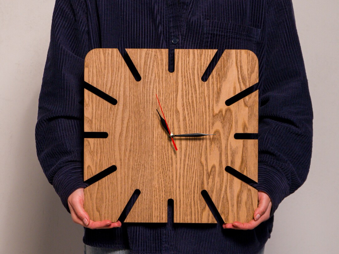 Wooden Clock Handcrafted Square Analog Clock With Hands Minimalist Wall ...