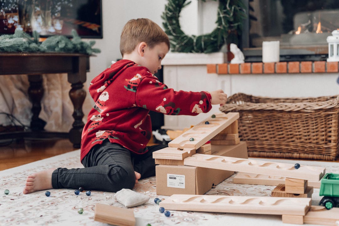 Wooden Marble Run Race Christmas Gift Marble Machine Winding Track Set ...