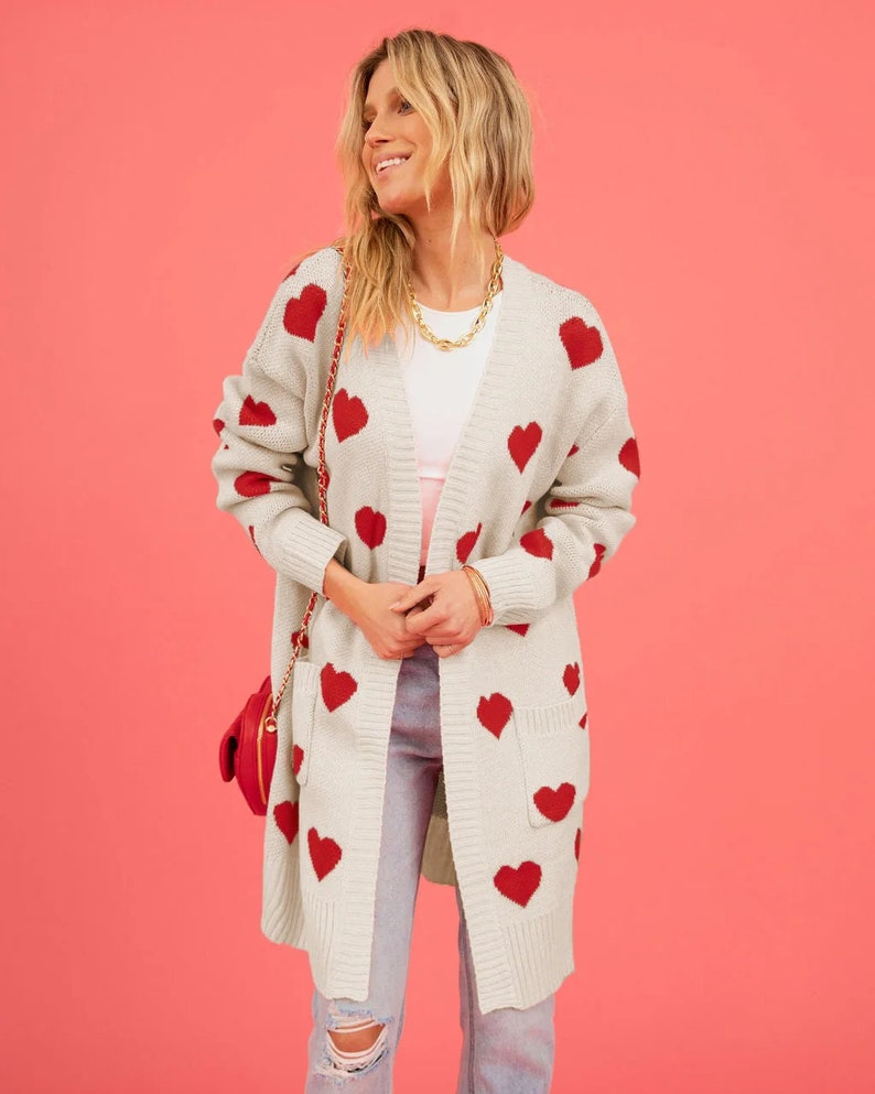 Spread Love With Our Heart Graphic Cardigan New Handmade Knit Sweater ...