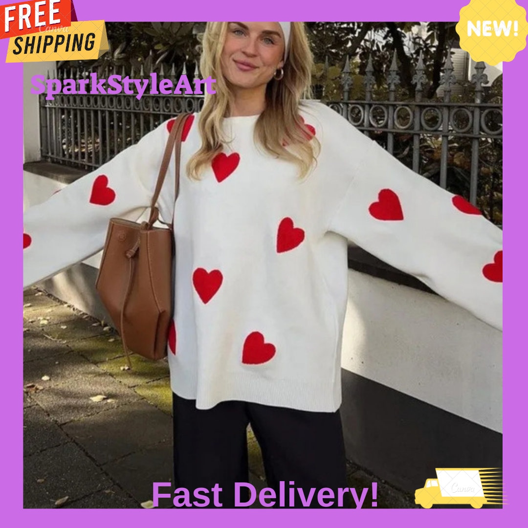 Heart Embroidered Patch Sweater: Sweet Handmade Knit Gift for Valentine ...