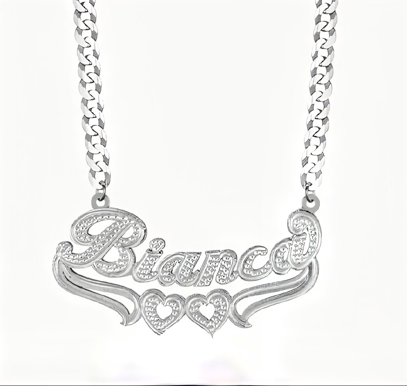 Personalized Gold Name Necklace Double Plated With Hearts Etsy