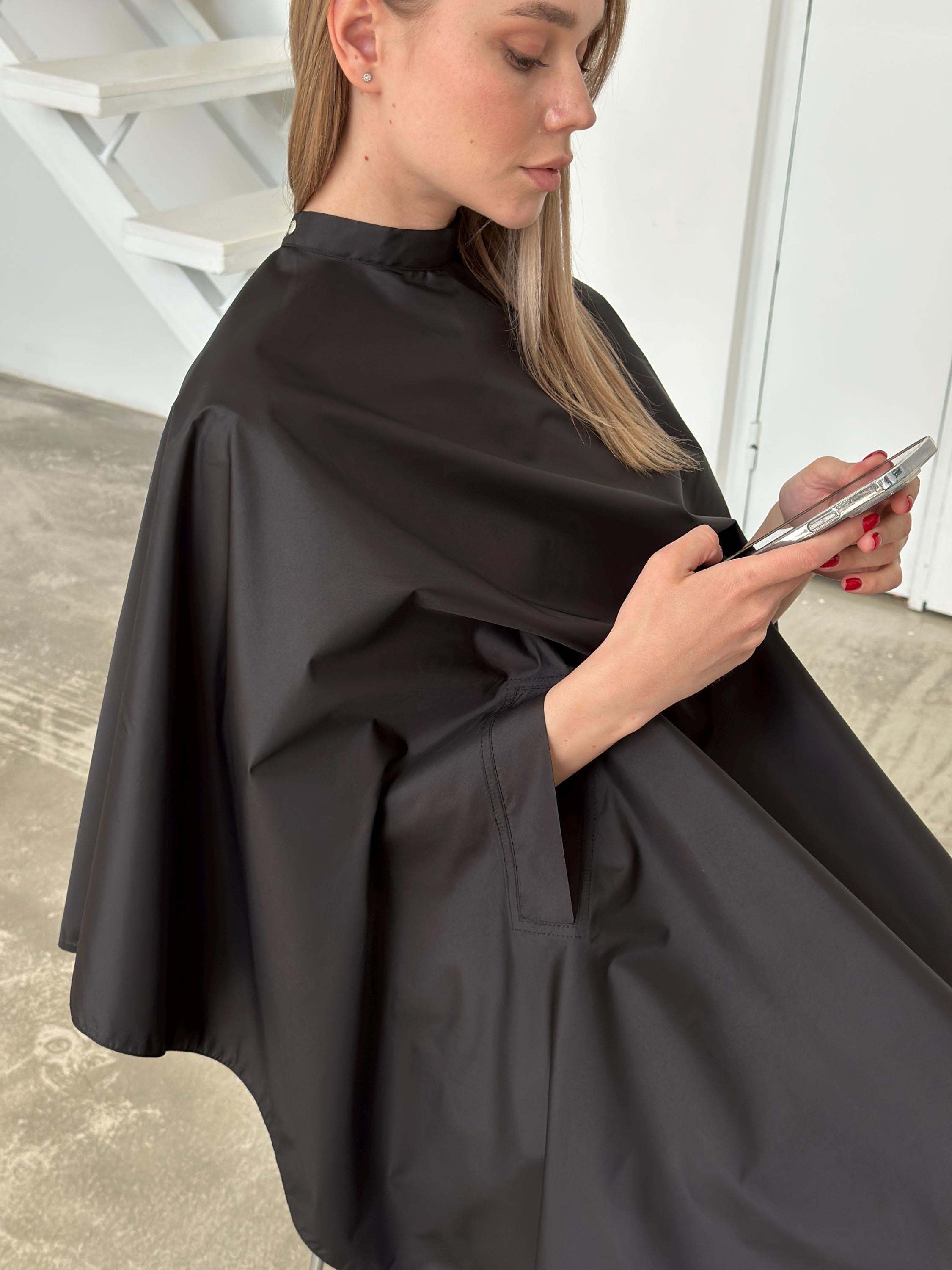 Black Cape With Arm Holes, Waterproof Cape With Logo for Hair Stylists ...