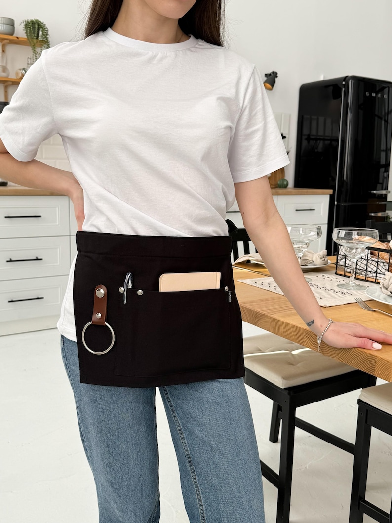 Pocket Belt Apron for Waiter & Server, Half Apron With Waist Pouch ...