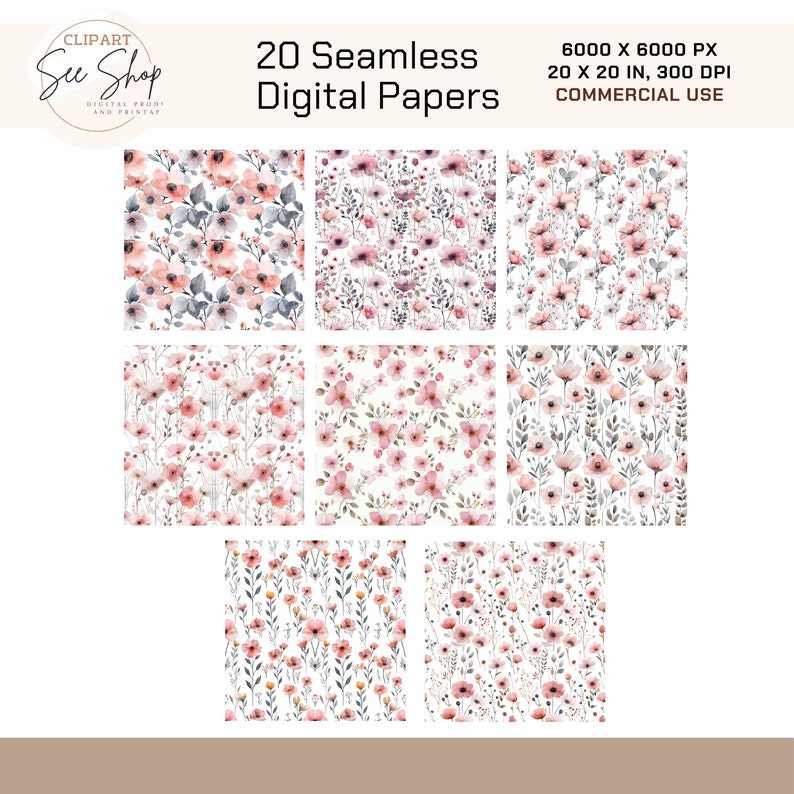 20 Dainty Wildflower Patterns, Wildflower Seamless Patterns Set, Flower ...