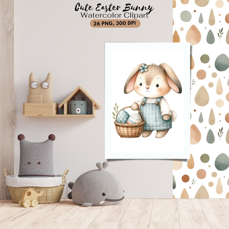 Cute Easter Bunny Clipart, Boho Bunny Clipart, Pastel Watercolor ...