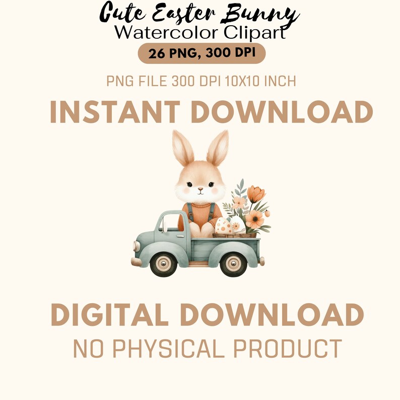 Cute Easter Bunny Clipart, Boho Bunny Clipart, Pastel Watercolor ...
