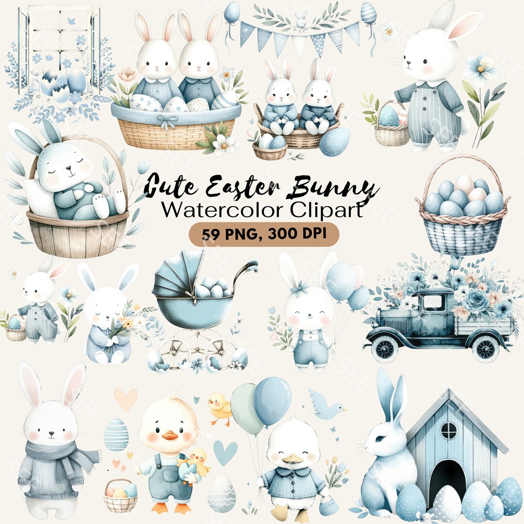 Cute Easter Bunny Clipart, Boho Bunny Clipart, Pastel Easter Bunny ...