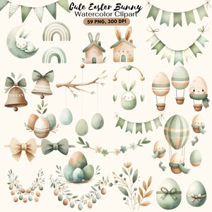 Cute Easter Bunny Clipart, Boho Bunny Clipart, Pastel Watercolor ...