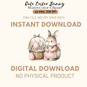 Cute Easter Bunny Clipart, Boho Bunny Clipart, Pastel Watercolor ...