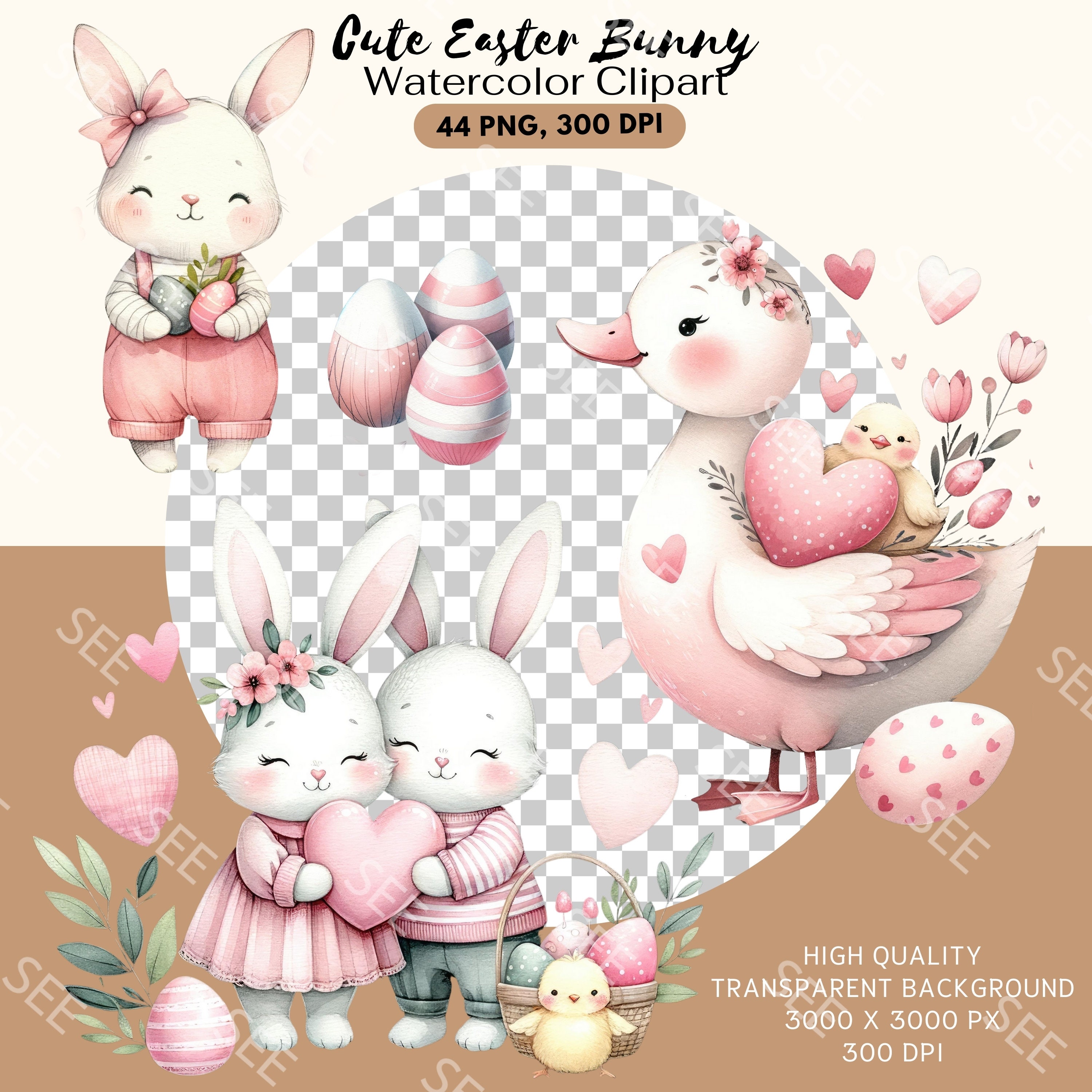 Cute Easter Bunny Clipart, Pastel Watercolor, Spring Bunnies,bunny Baby ...