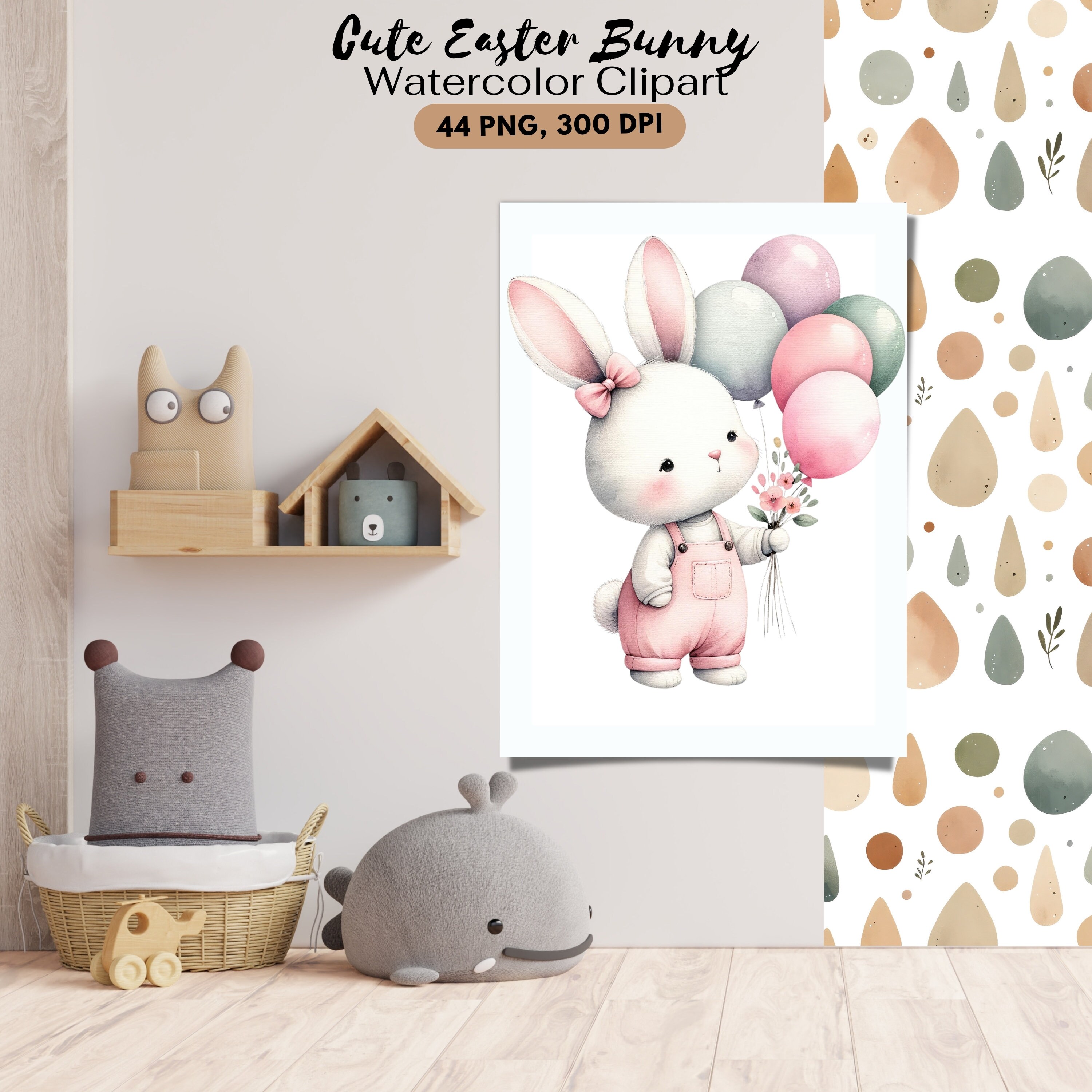 Cute Easter Bunny Clipart, Pastel Watercolor, Spring Bunnies,bunny Baby ...