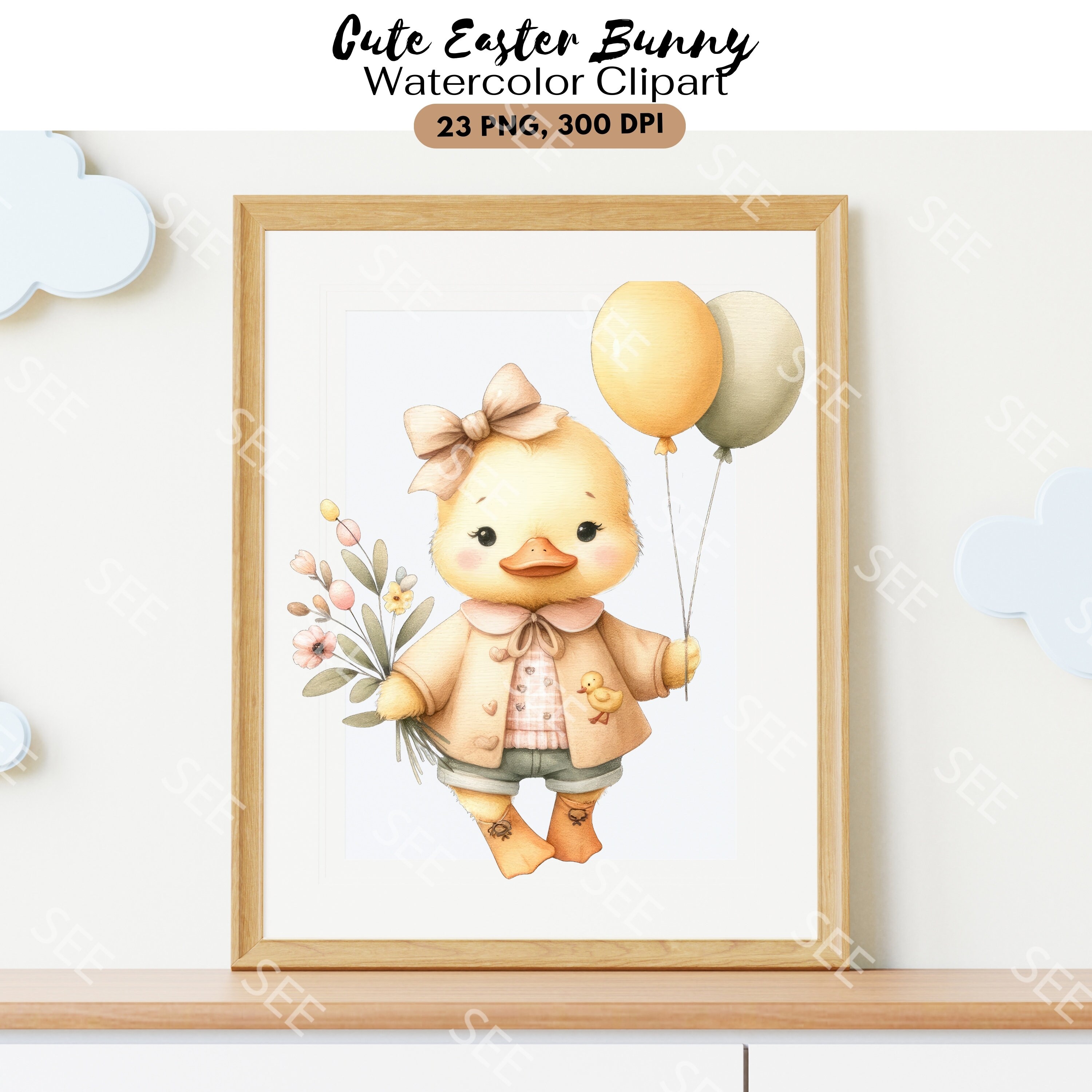 Easter Watercolor Clipart, Boho Bunny Clipart, Pastel Watercolor ...