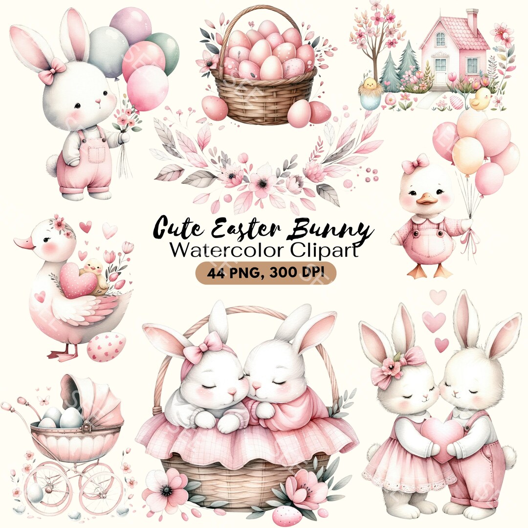 Cute Easter Bunny Clipart, Pastel Watercolor, Spring Bunnies,bunny Baby ...