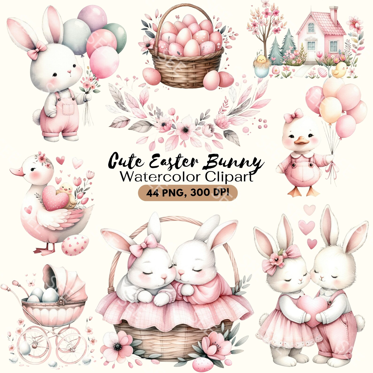 Cute Easter Bunny Clipart, Pastel Watercolor, Spring Bunnies,bunny Baby ...