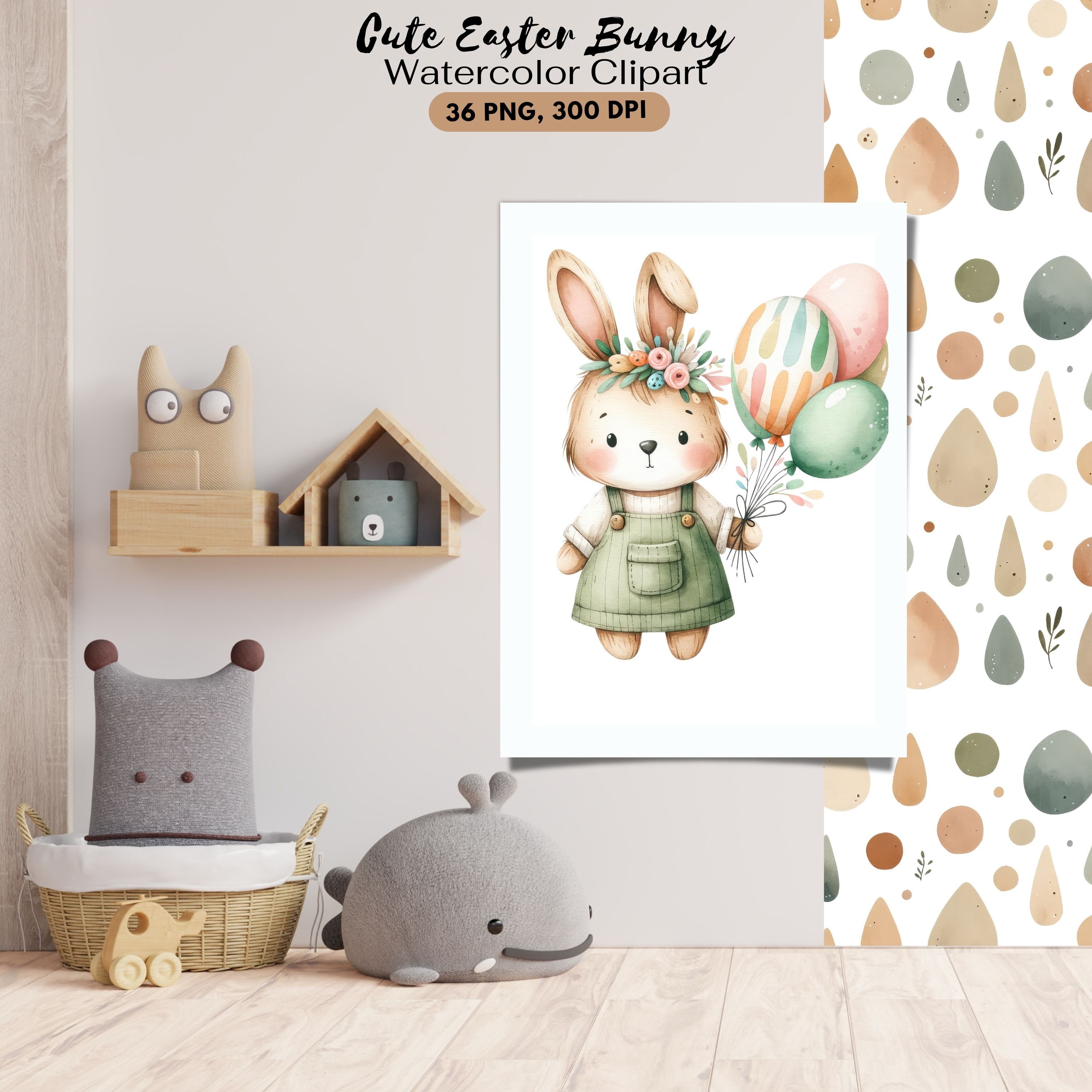 Cute Easter Bunny Clipart, Boho Bunny Clipart, Pastel Watercolor ...