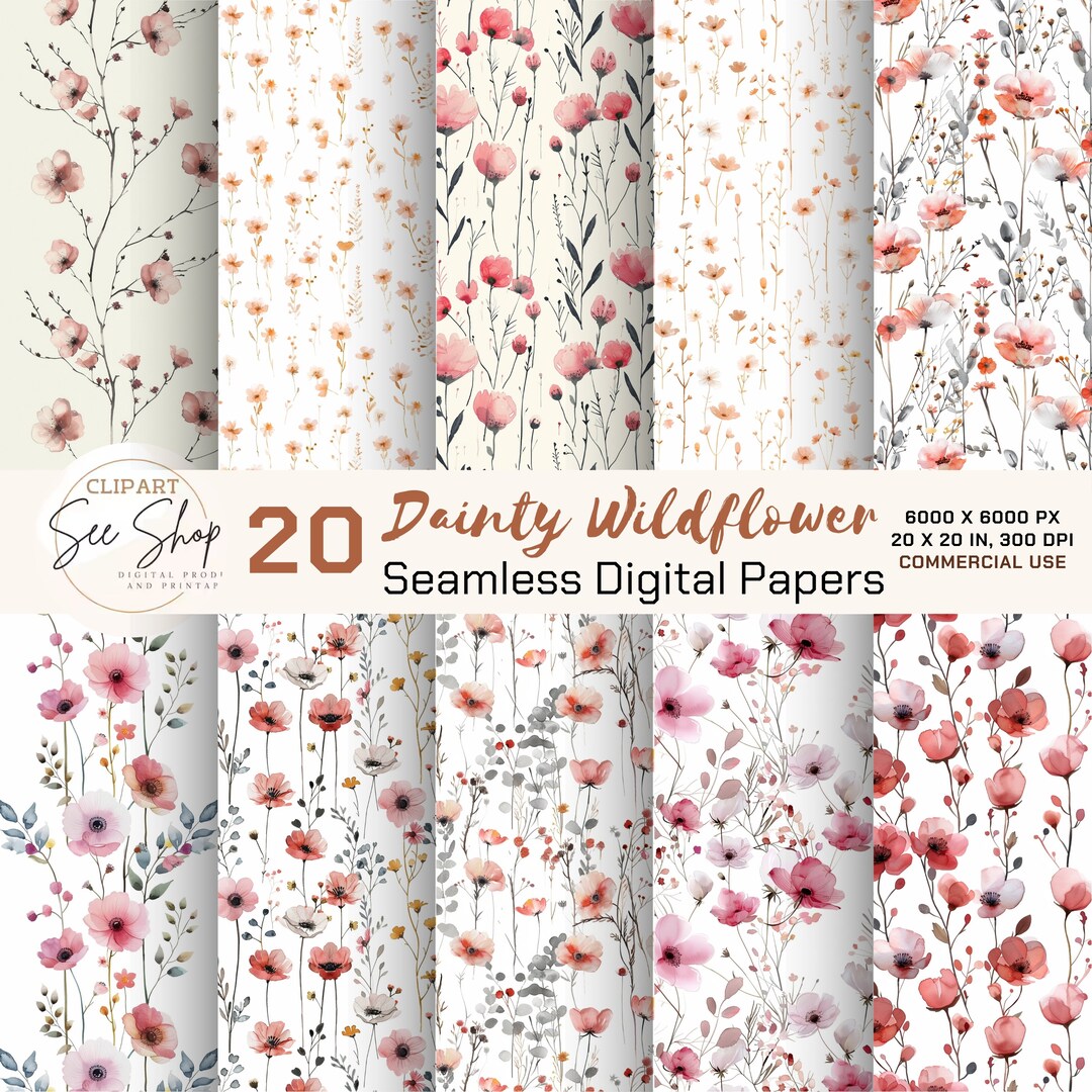 Dainty Wildflower Patterns, Floral Digital Paper, Flower Seamless ...
