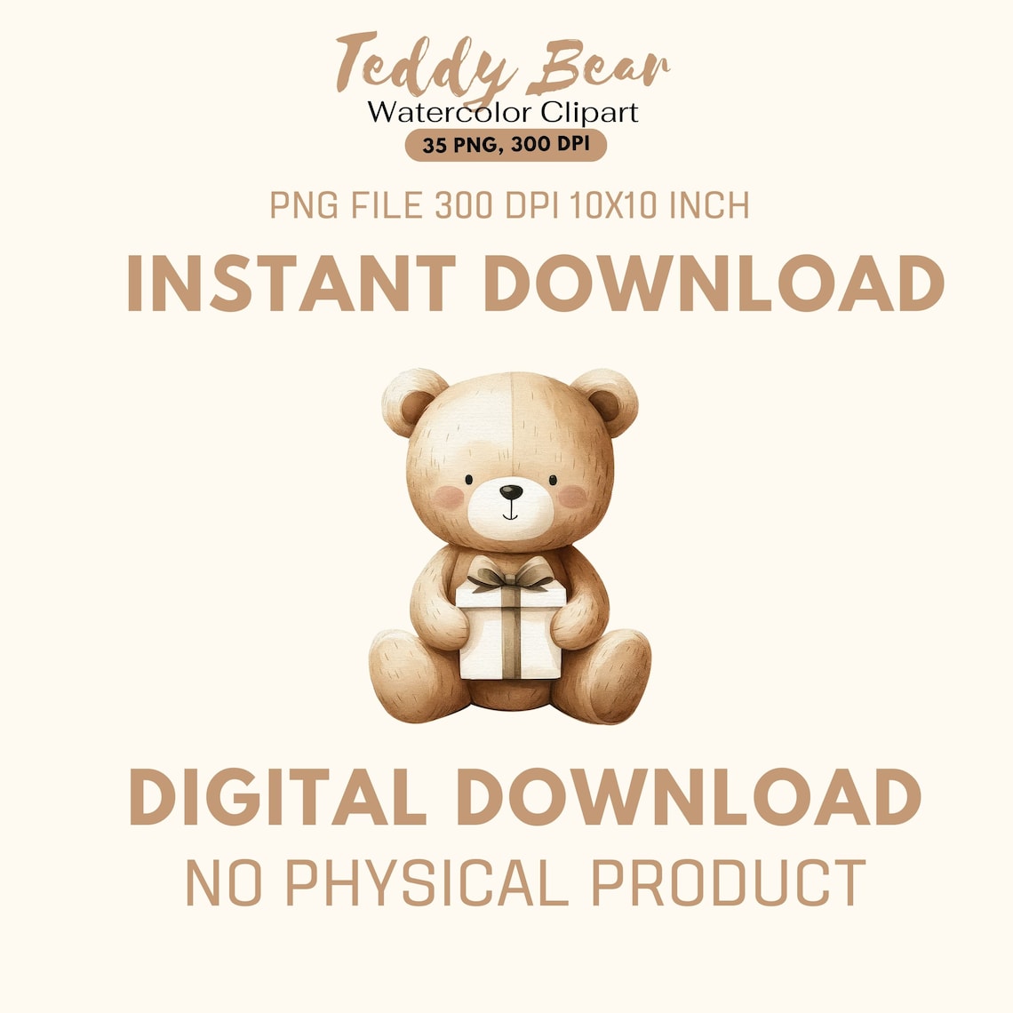 Watercolor Teddy Bear Clipart, Baby Shower Clipart, Boho Teddy Bear ...