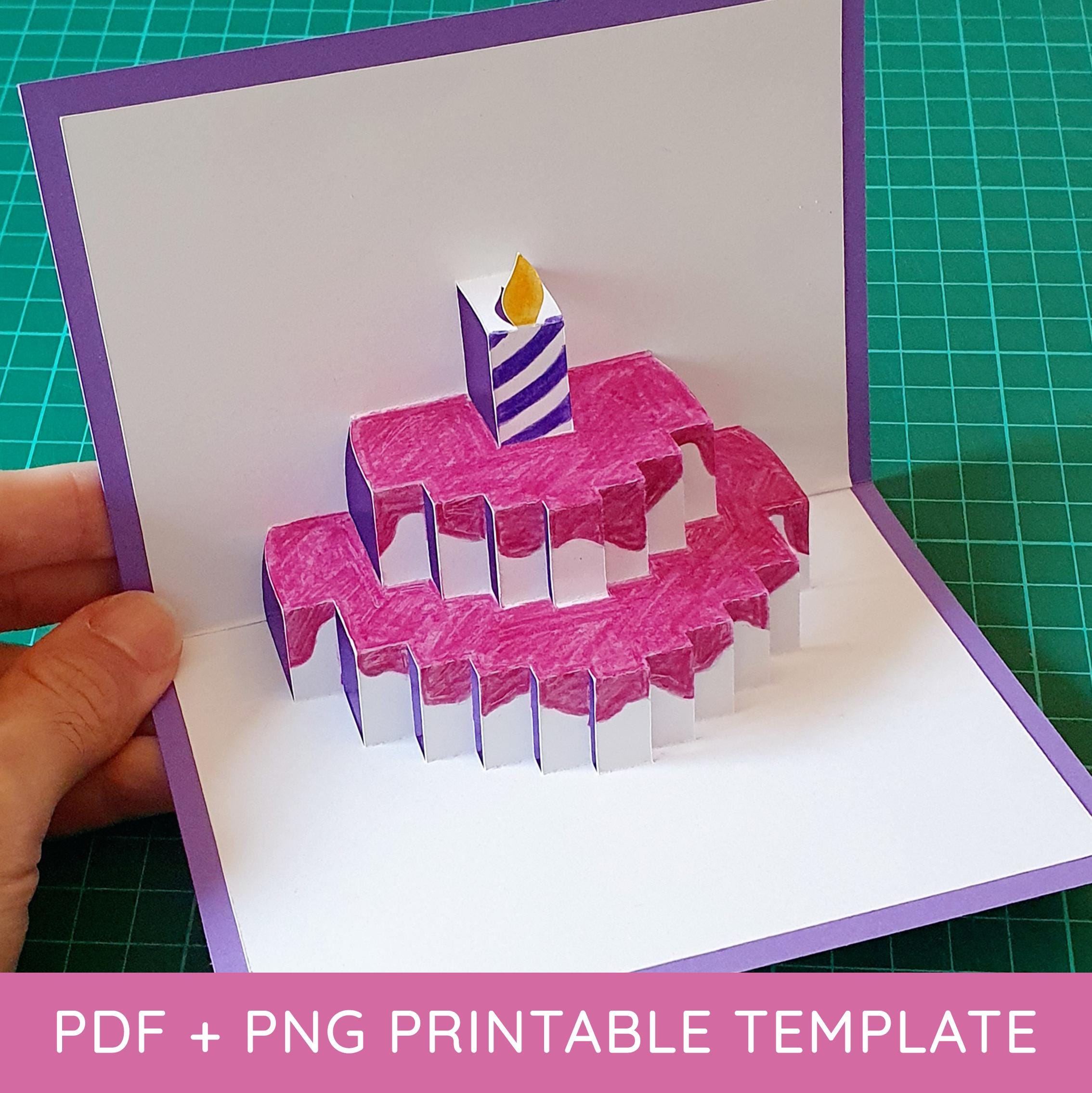 Birthday Cake Printable Pop-up Card Design DIY Kirigami Template as ...