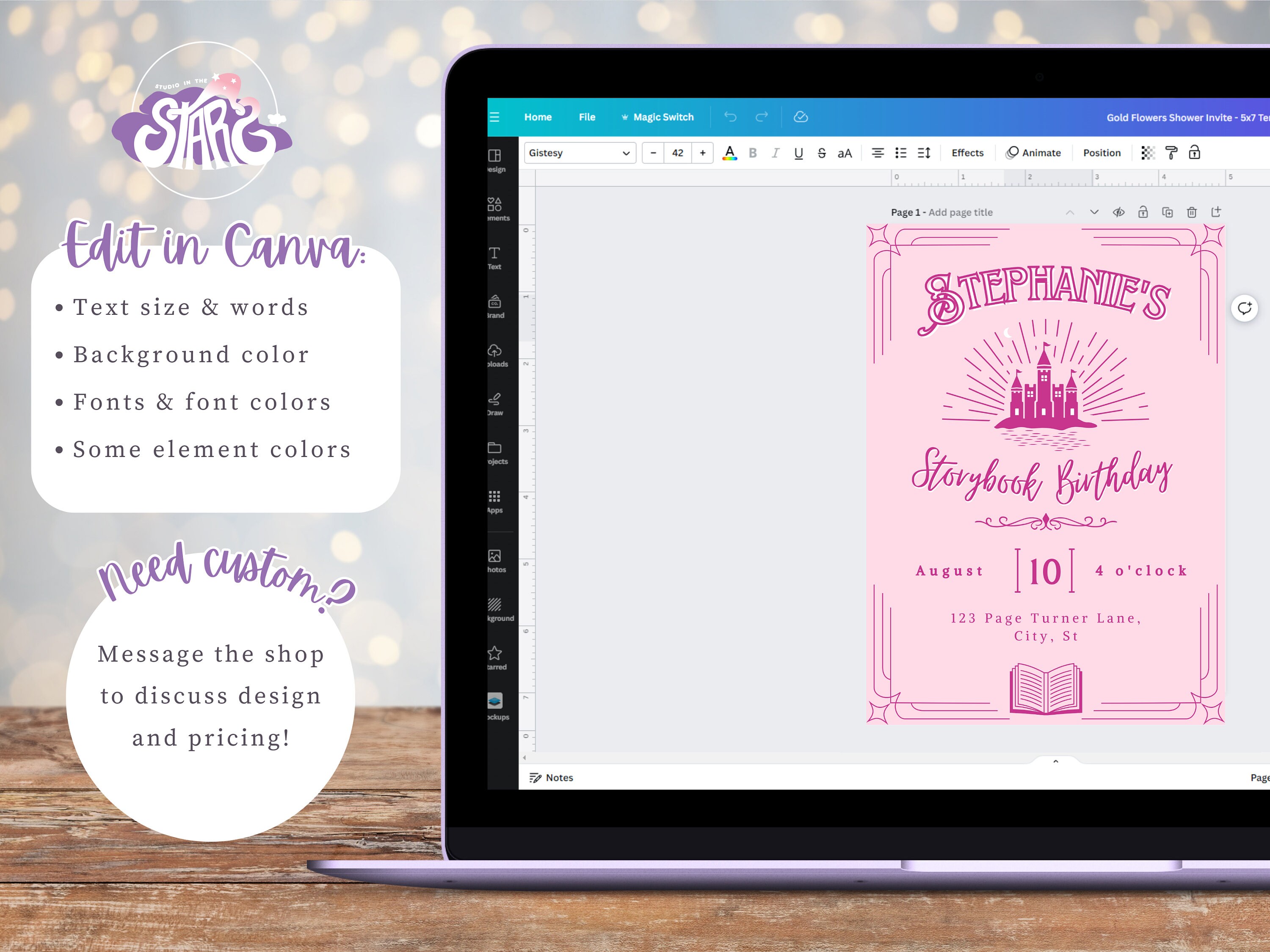 Pink Storybook Birthday Invitation - Editable Canva Template - Etsy