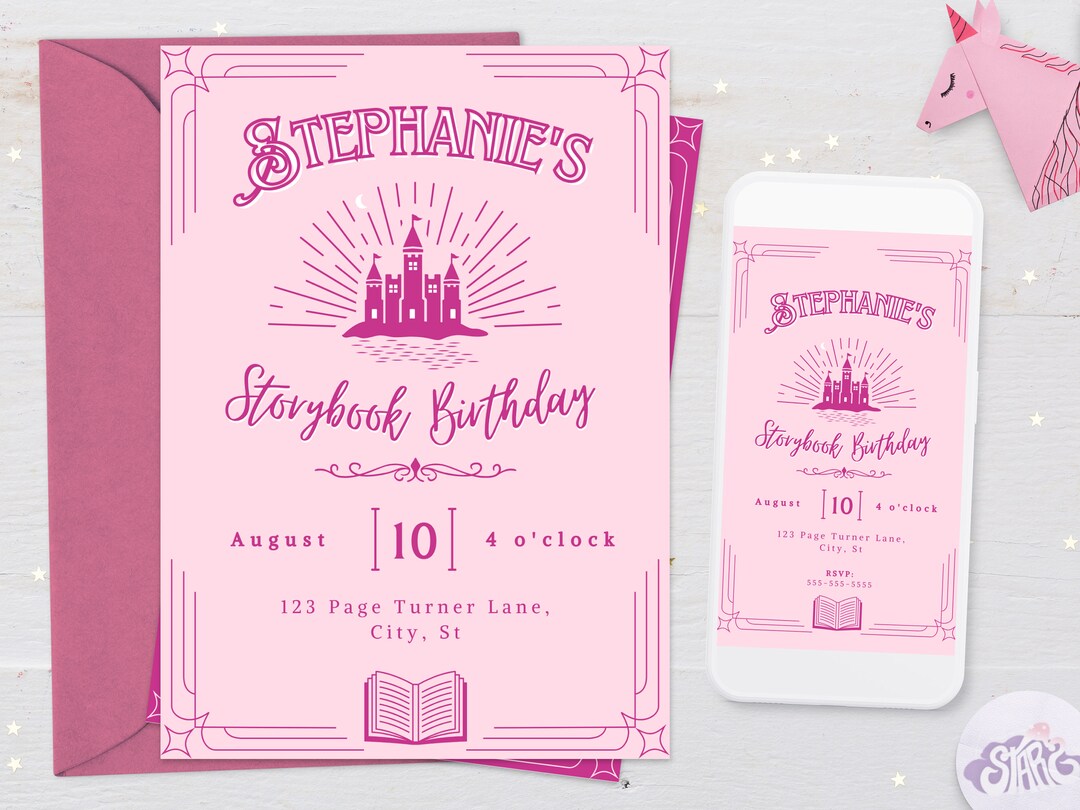 Pink Storybook Birthday Invitation - Editable Canva Template - Etsy