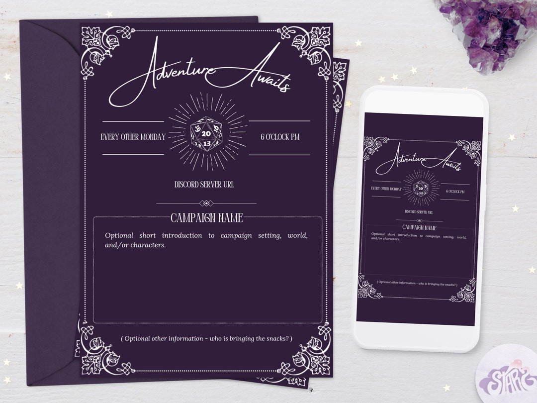 Customizable Tabletop RPG Campaign Invite - Adventure Awaits - Purple ...