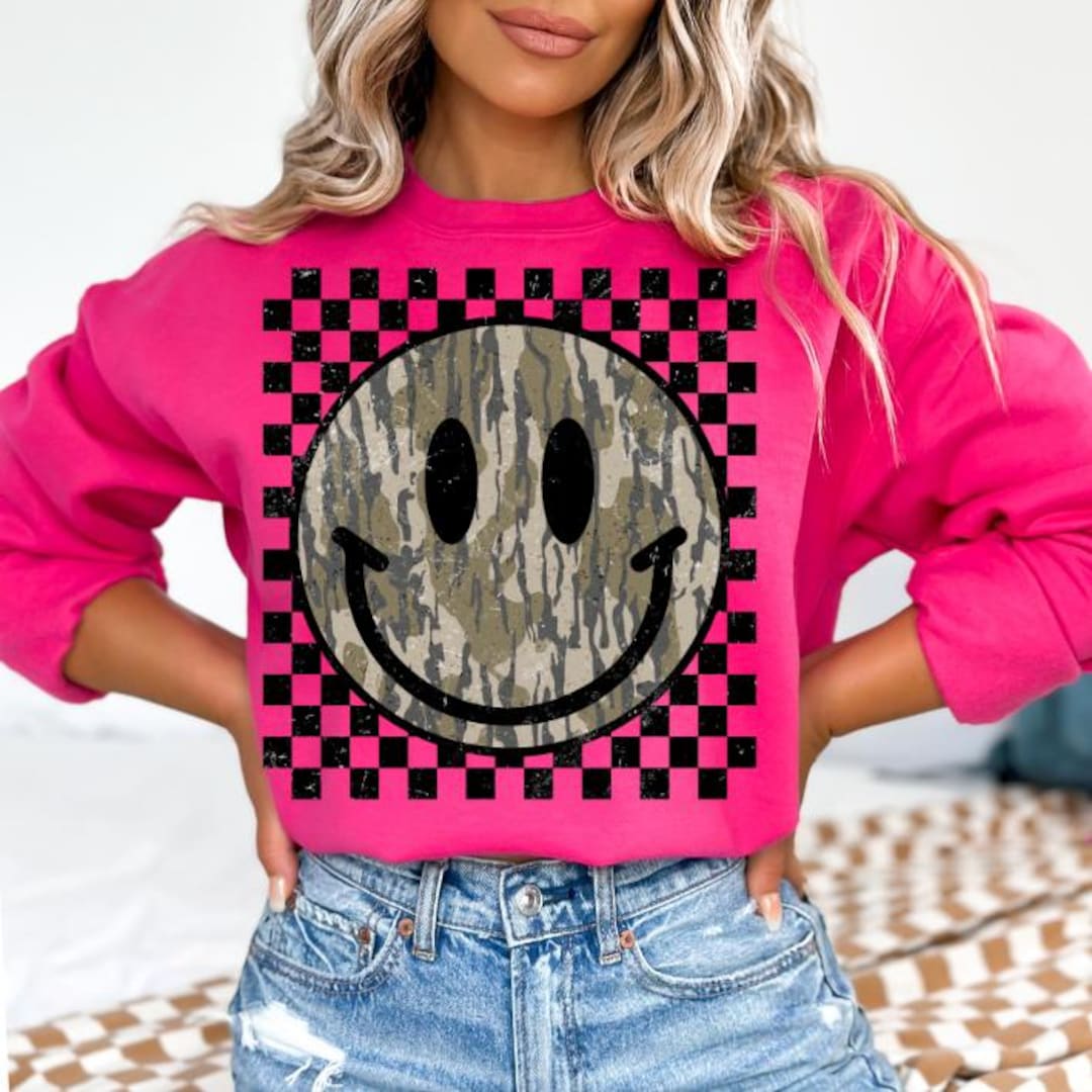 Camo Smiley Face Checkered, Custom DTF, Ready for Press Heat Transfers ...