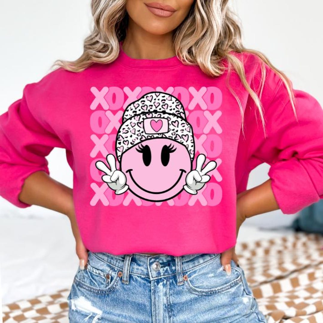 XOXO, Smiley Face, Love, Glitter Inspired, Retro Valentines Day, Custom ...