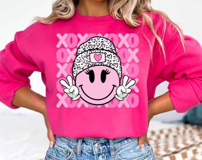 XOXO, Smiley Face, Love, Glitter Inspired, Retro Valentines Day, Custom ...