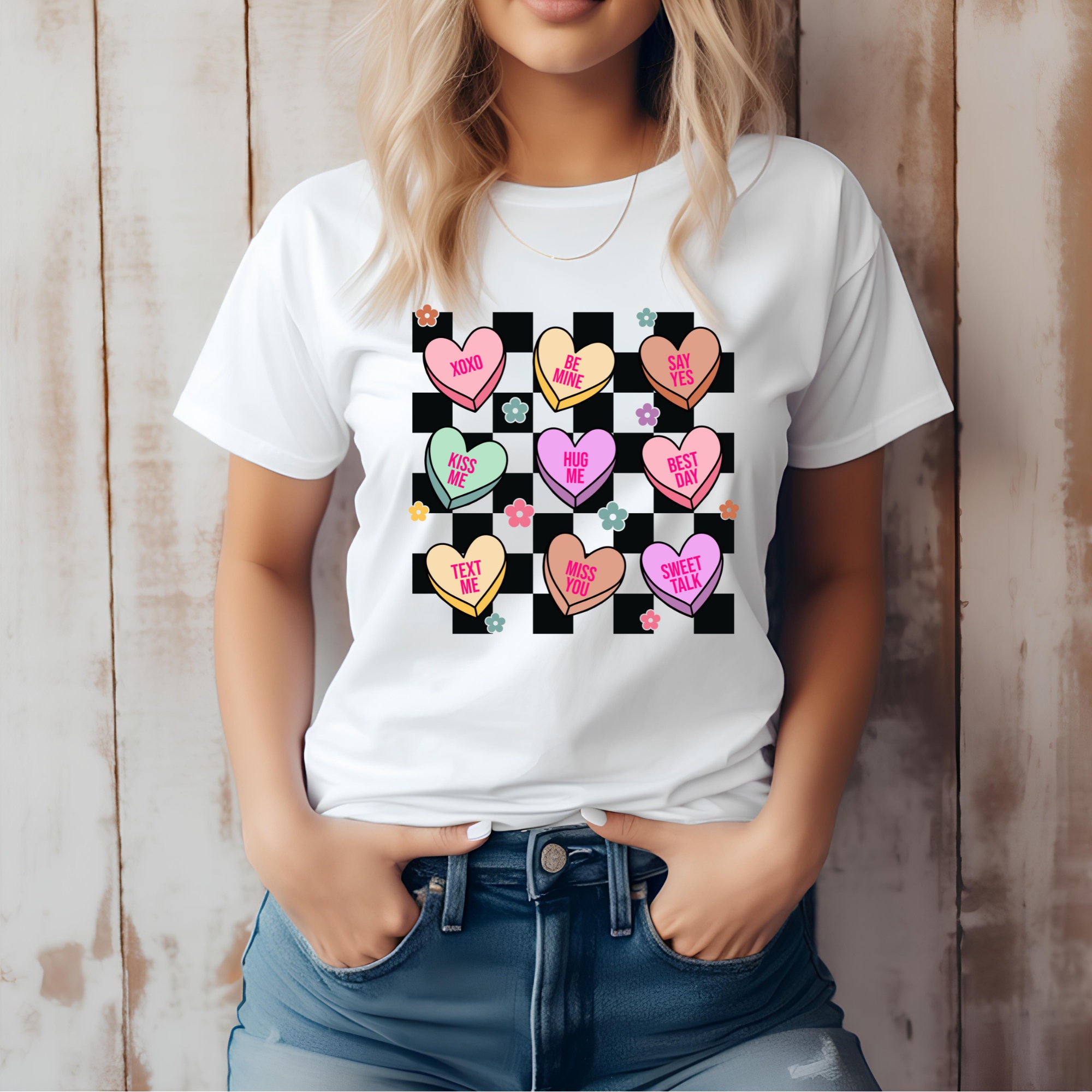 Conversation Heart, Checkered, Retro Valentines Day, Custom DTF ...
