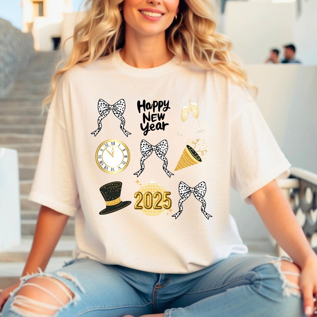 Happy New Years Coquette Bow Collage, Custom DTF, Ready for Press Heat ...