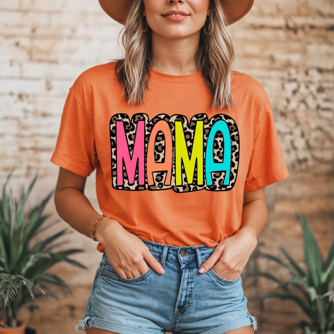 MAMA, Bright Doodle, Leopard Print, Custom DTF, Ready for Press Heat ...