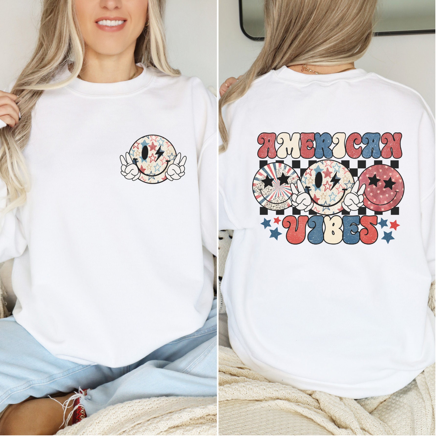 American Vibes, Smiley Face, Peace Sign, America, 4th of July, Custom ...