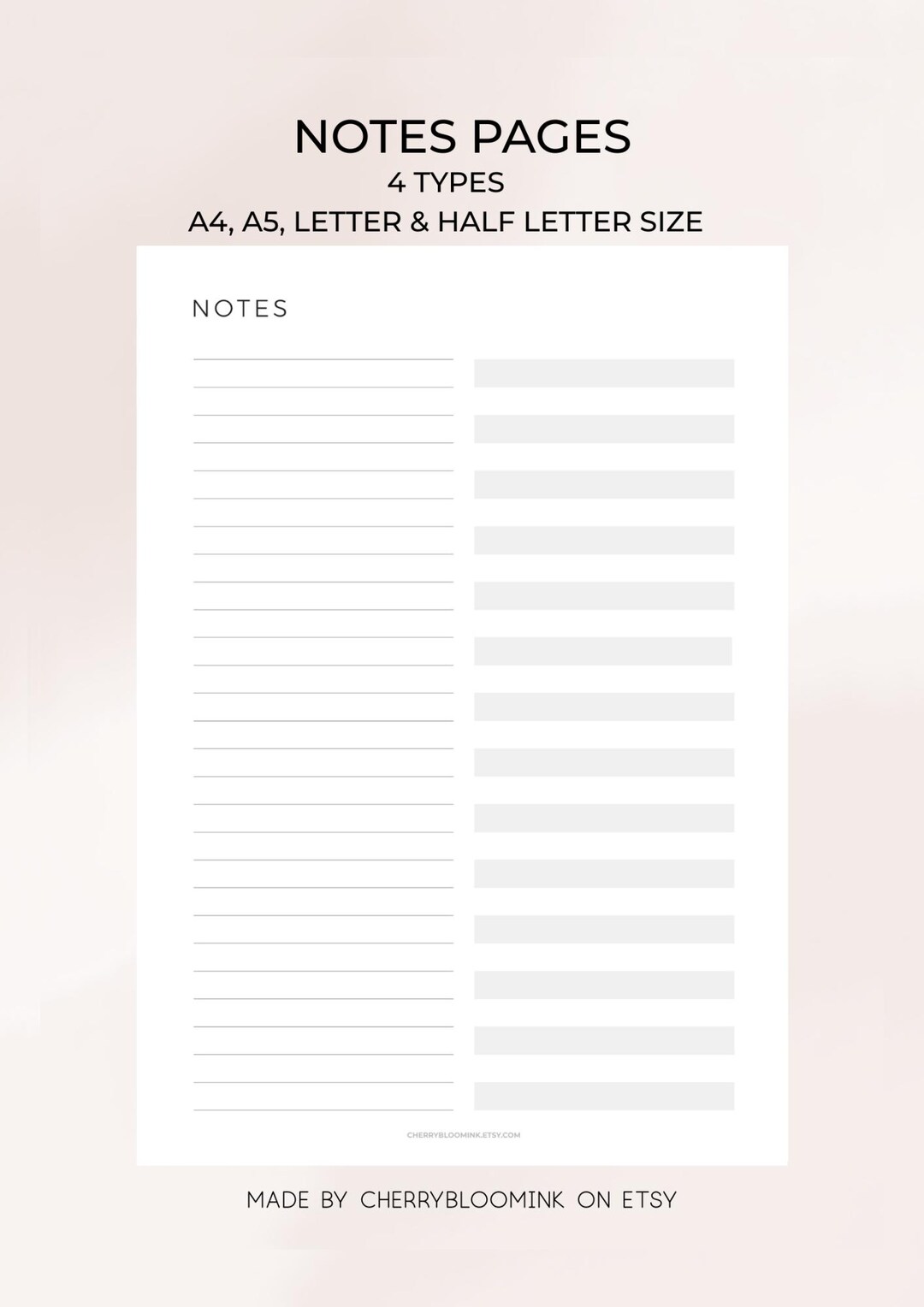 Minimalist 2-column Notes Pages: Printable Productivity Inserts (A4, A5 ...