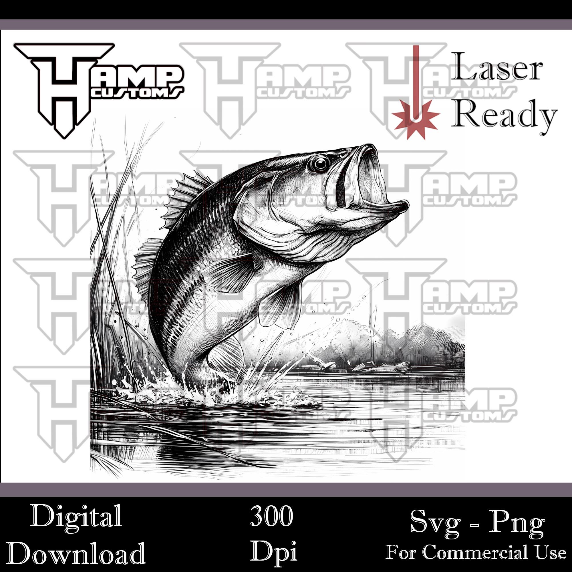 Laser Engrave File, Bass Fish Svg, Lightburn Glowforge Xtool Cutting ...