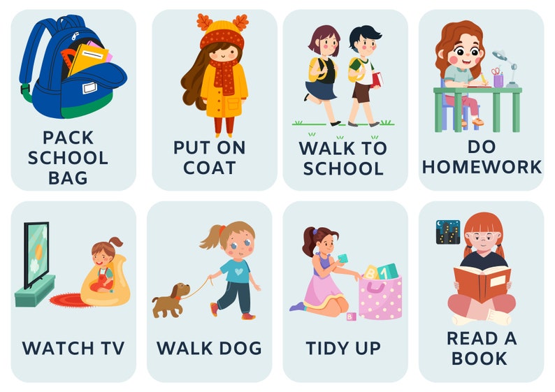 Daily Routine Flashcards With Chart and Guidance - Etsy