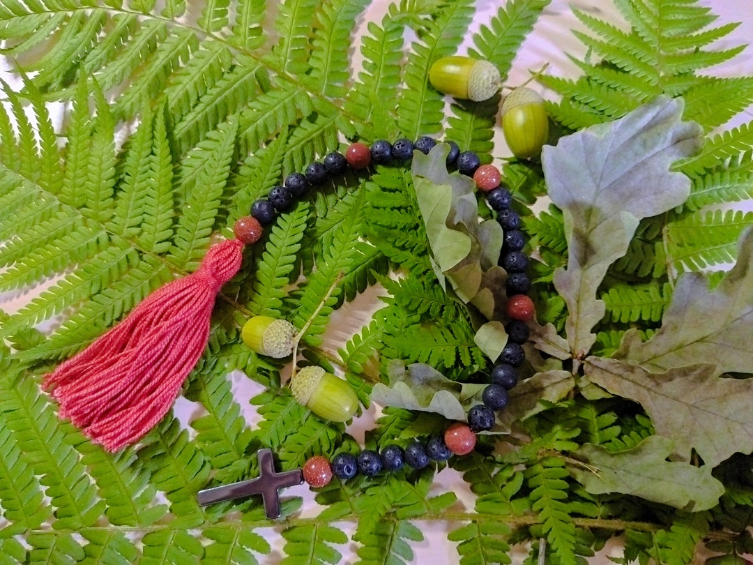 Medieval Rosary Made of Lava Stone and Gold Feldspar - Etsy