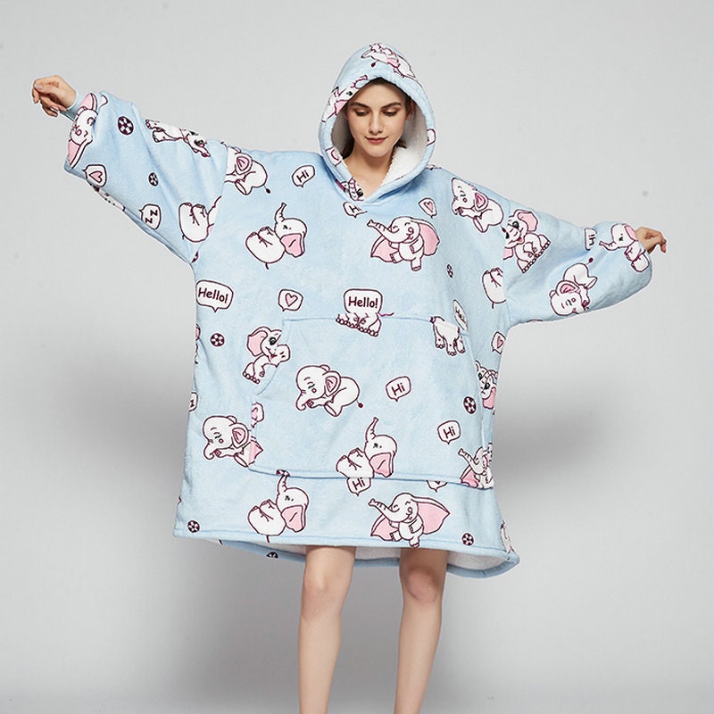 Oversized Wearable Blanket Hoodie Winter Cute Fleece Sleepwear Warm ...