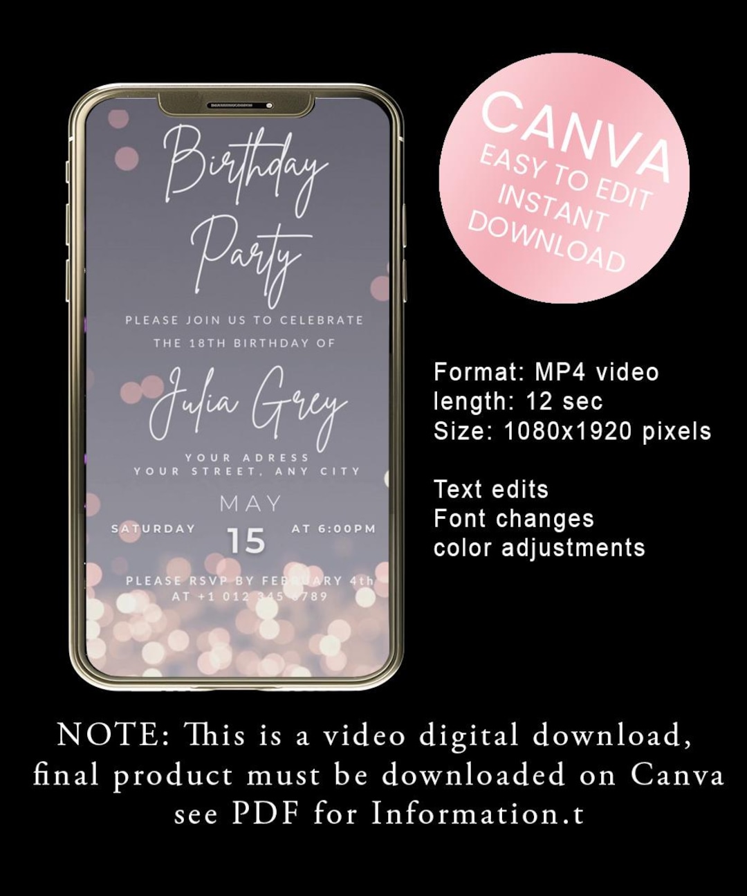 Birthday Animated Video Invitation - Canva Template! - Etsy