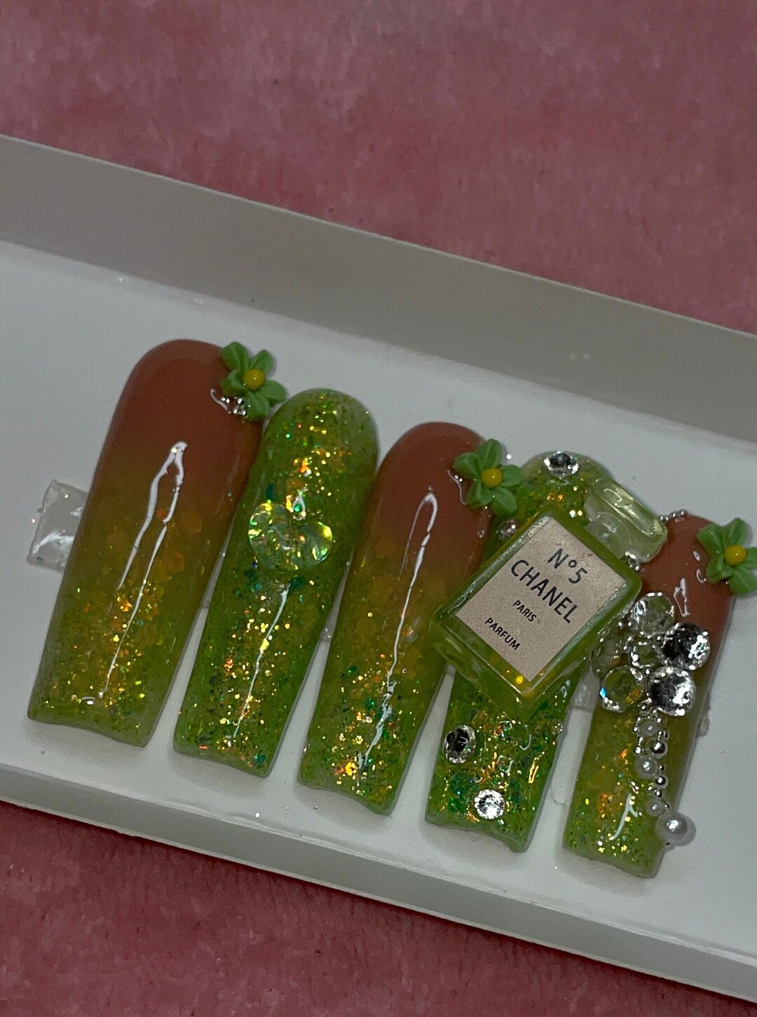 Glitter & Glam Spring Bling Nails Bling Prom Nails Green Glitter Nails ...