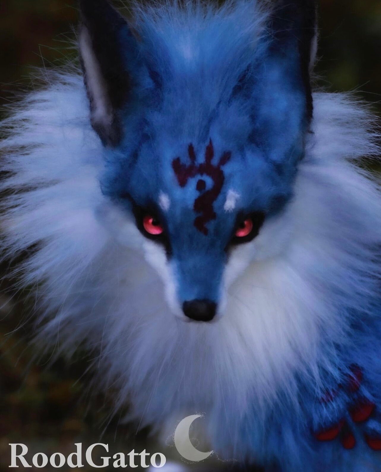 Wolf Okami Maned Mystery Blue Red Art Doll Sculpture Ooak, Poseable ...