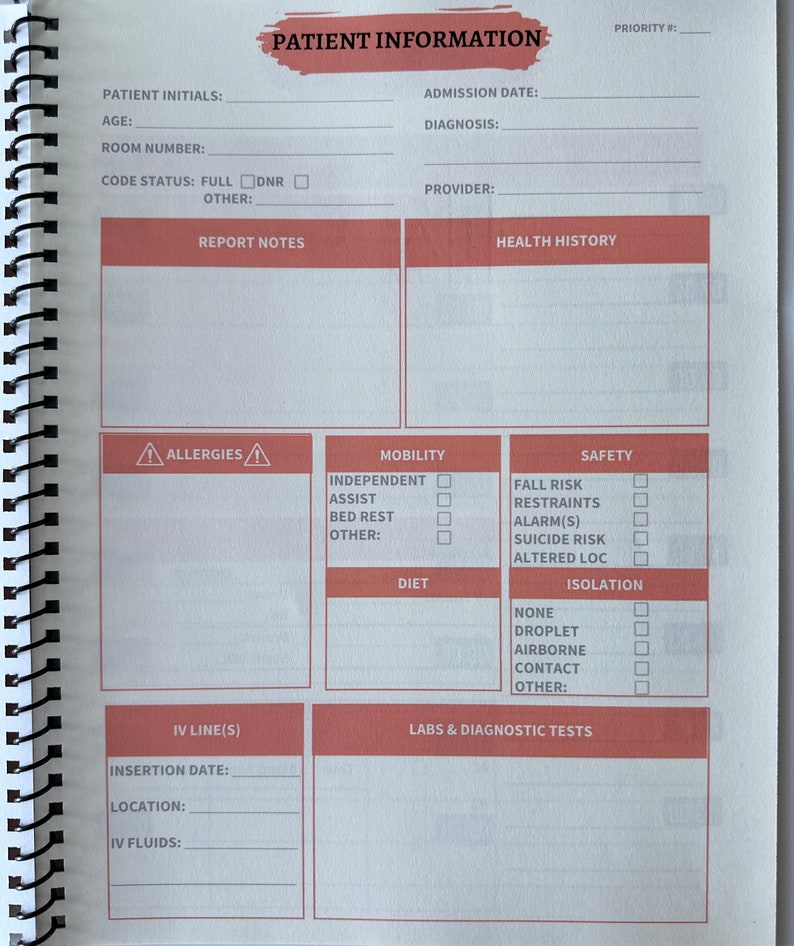 Nursing Report Notebook | Spiral Bound | 40 Patients - Etsy
