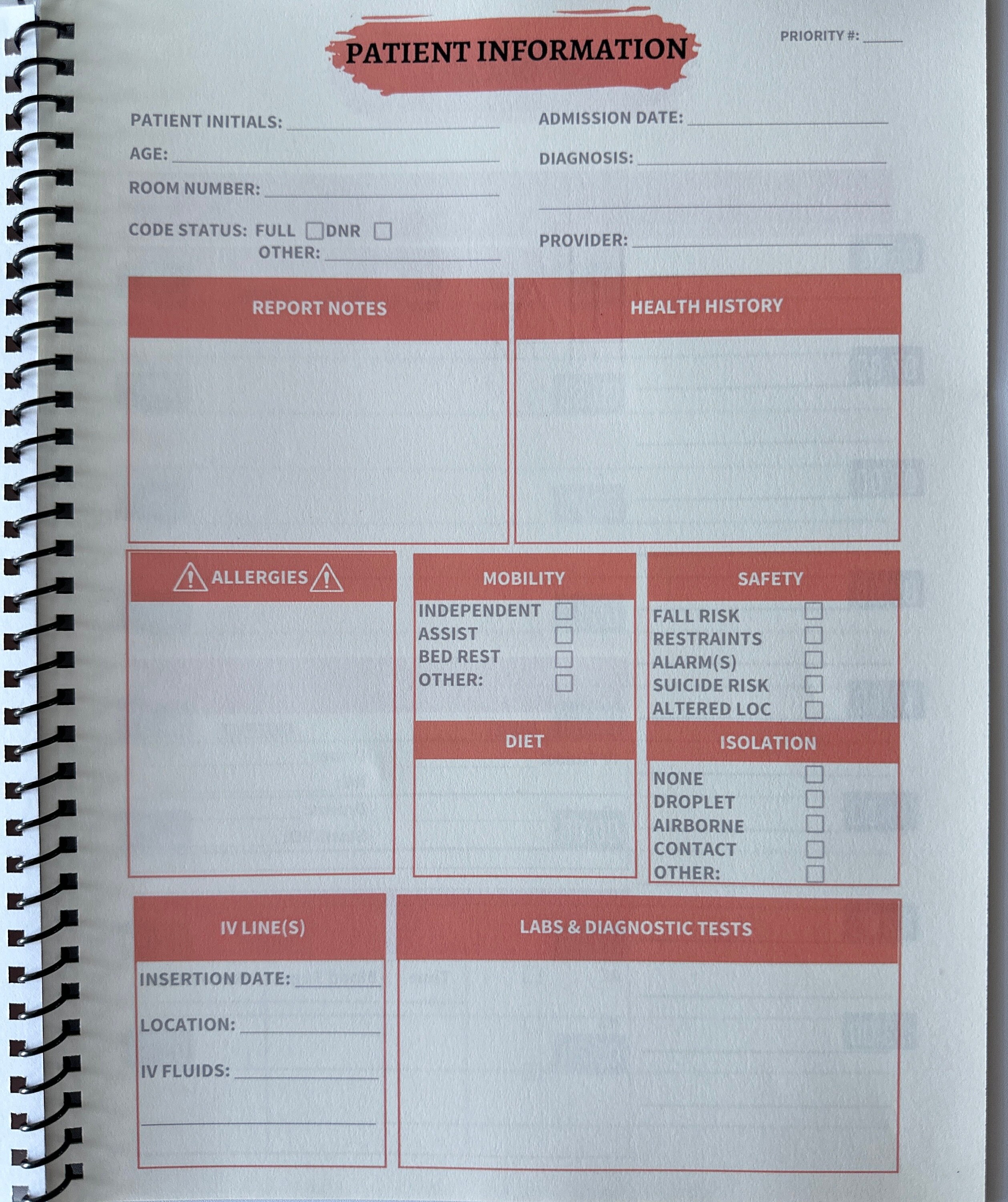 Nursing Report Notebook | Spiral Bound | 40 Patients - Etsy