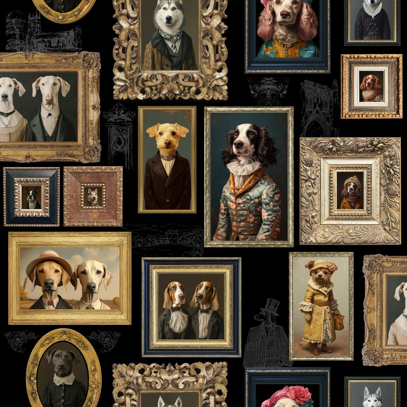 GALLERIA Collection * 10-107 * DOGTON ABBEY on Black * 24x24 Repeat ...