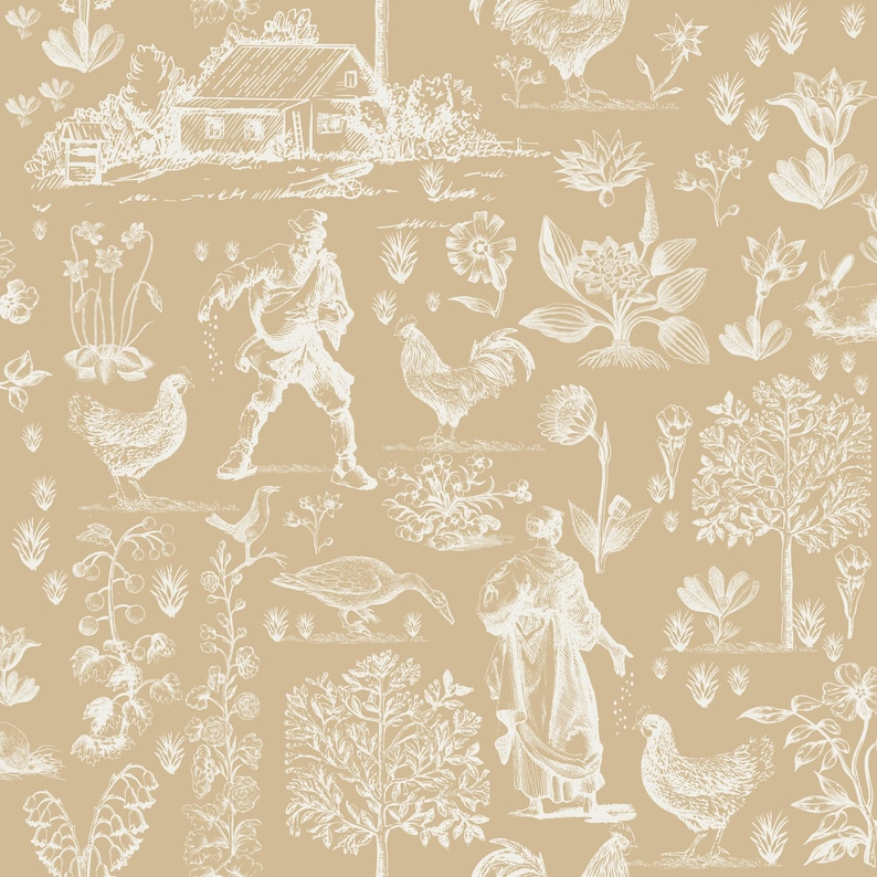 FARMHOUSE COLLECTION * CHICKEN Farmers in 9 Color Ways * 24x24 Repeat ...