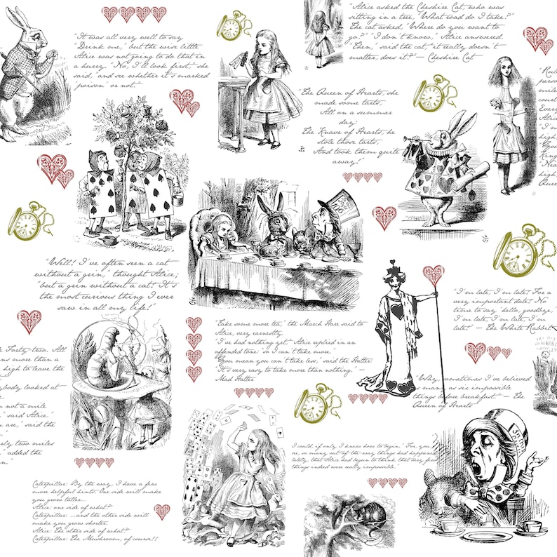 ALICE in WONDERLAND * in Collage Style * 24x24 Repeat - Etsy