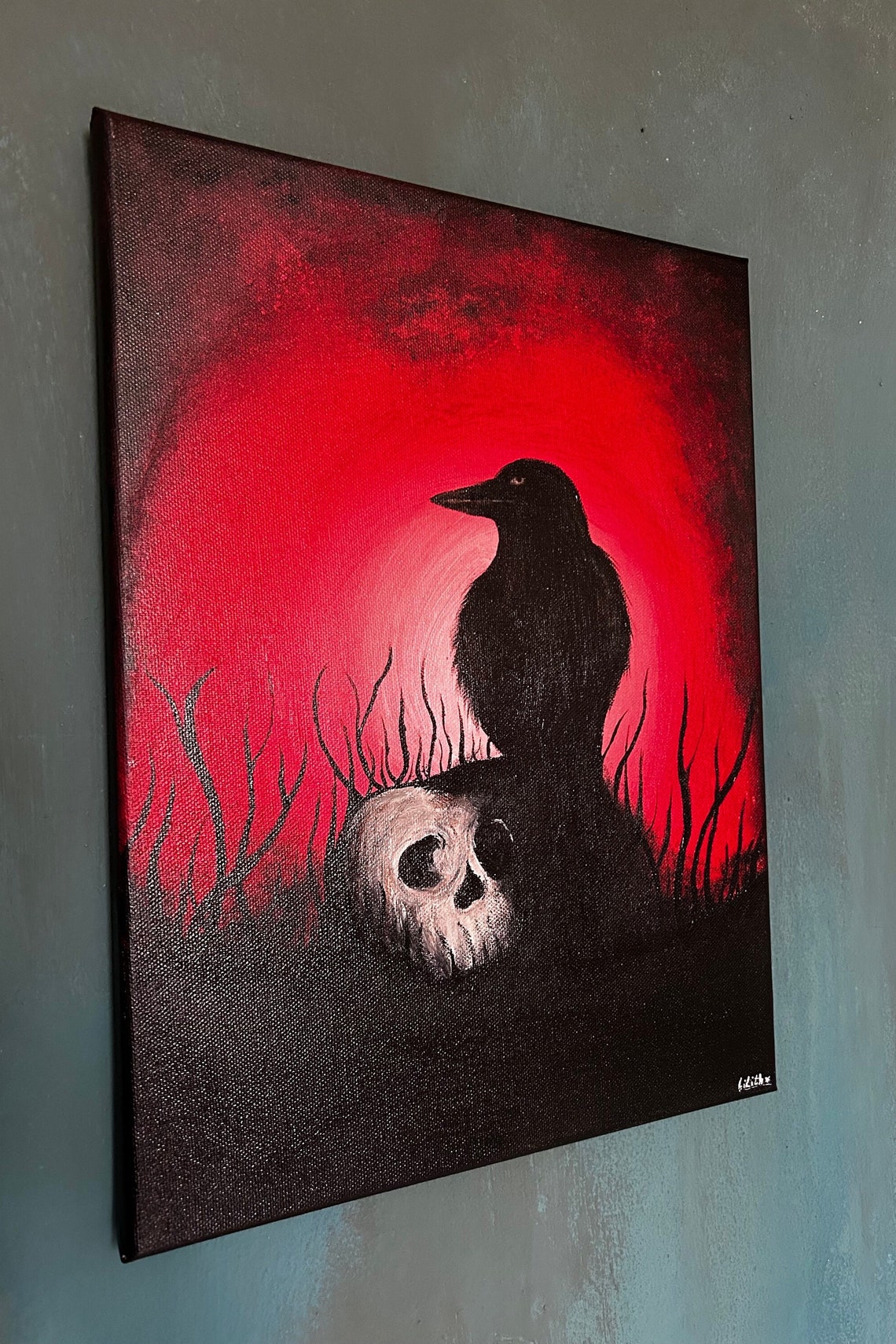 GOTH CROW ACRYLIC Painting Hand-painted on a Canvas Gothic Wall ...