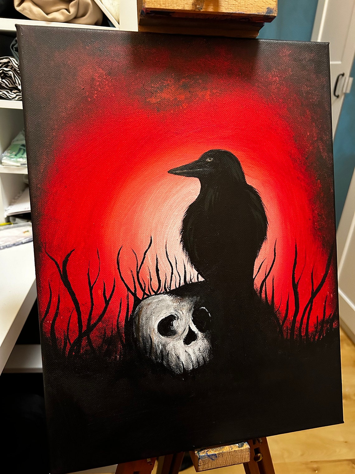 GOTH CROW ACRYLIC Painting Hand-painted on a Canvas Gothic Wall ...
