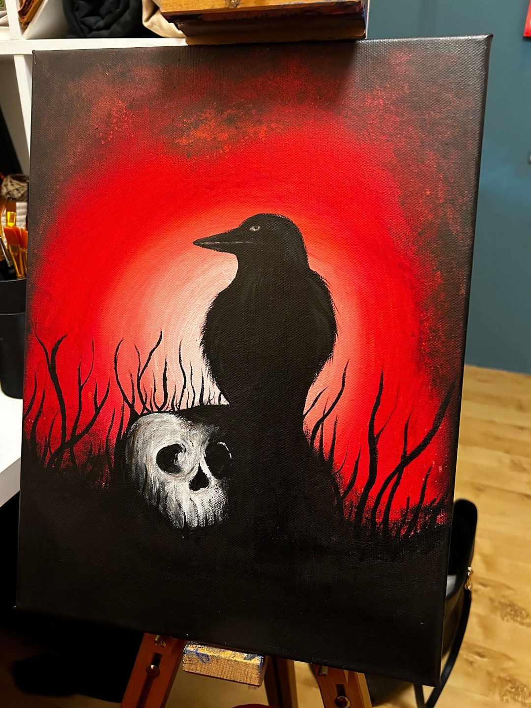 GOTH CROW ACRYLIC Painting Hand-painted on a Canvas Gothic Wall ...