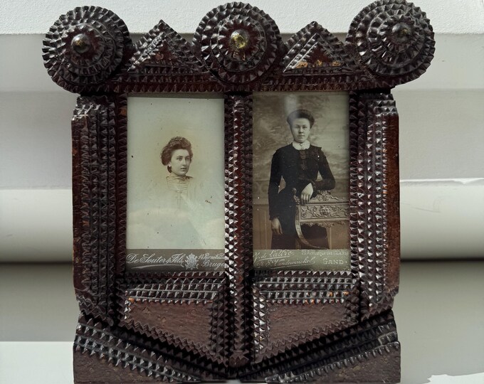 Vintage Tramp Art Double Photo Frame | Handcrafted Folk Art Picture ...