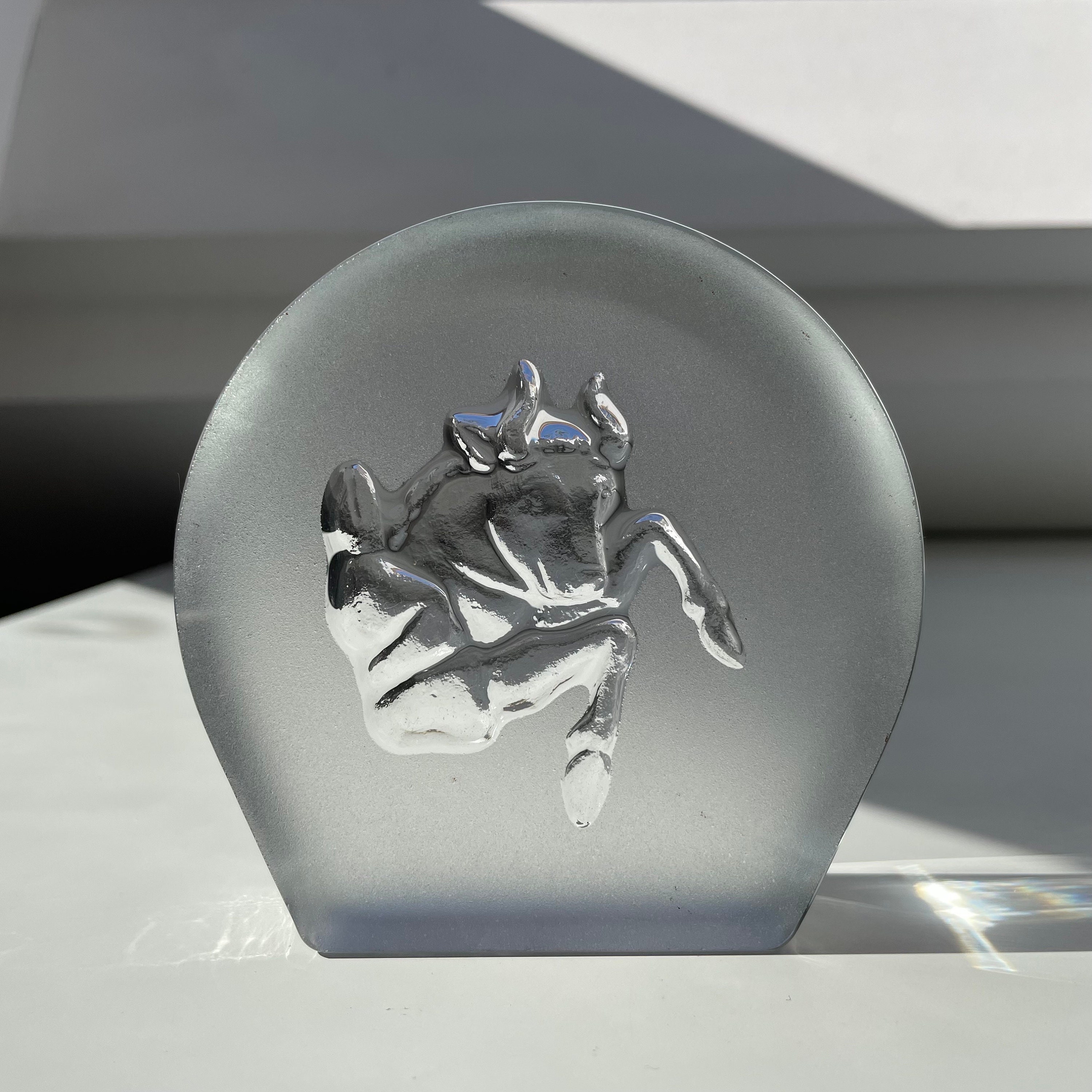 Vintage Milk Glass Paperweight Transparent Bull Relief - Etsy